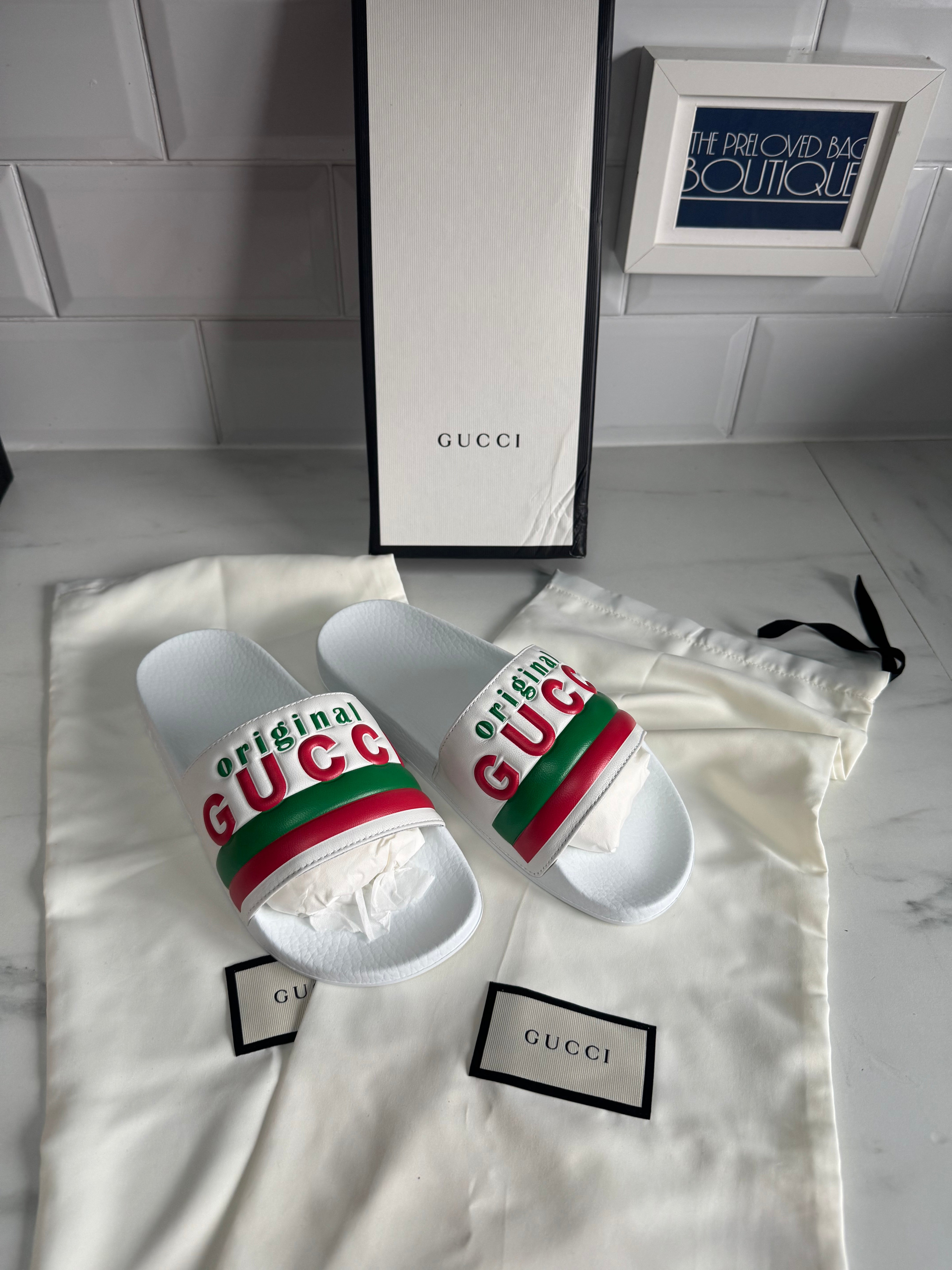 Gucci slides - White, Red and Green – The Preloved Bag Boutique
